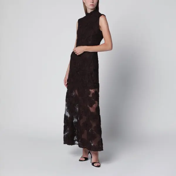 ROTATE BY BIRGER CHRISTENSEN 3d Floral High Neck Long Dress - Brown