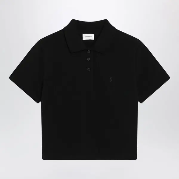 Saint Laurent Cropped Cotton Pique Polo Shirt - Black