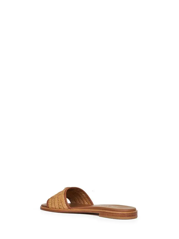 Prada Natural Leather Crochet Detail Slide Sandals - Multicolor