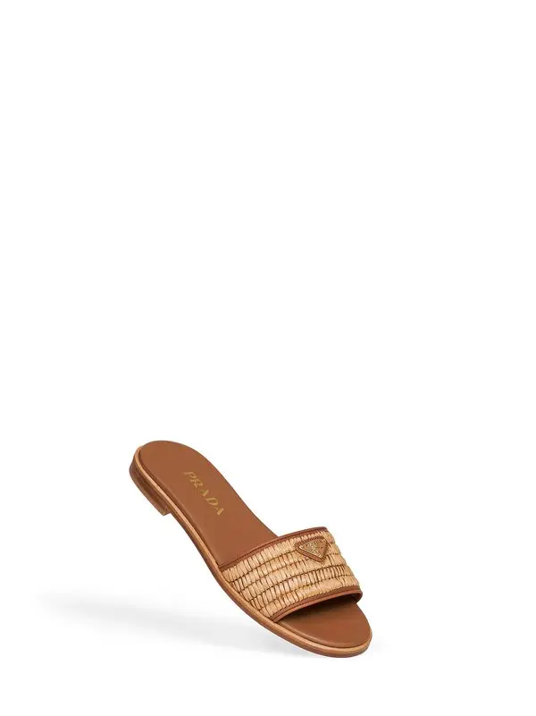 Prada Natural Leather Crochet Detail Slide Sandals - Multicolor
