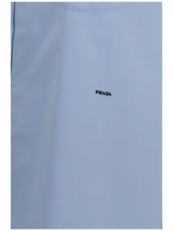 Prada Oversized Shirt With Pocket And Embroidered Logo - Blue