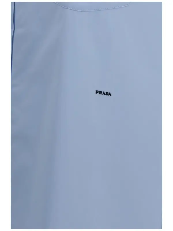 Prada Oversized Shirt With Pocket And Embroidered Logo