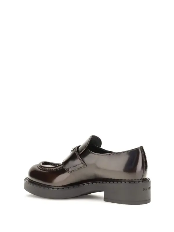 Prada Leather Logo Loafers - Brown
