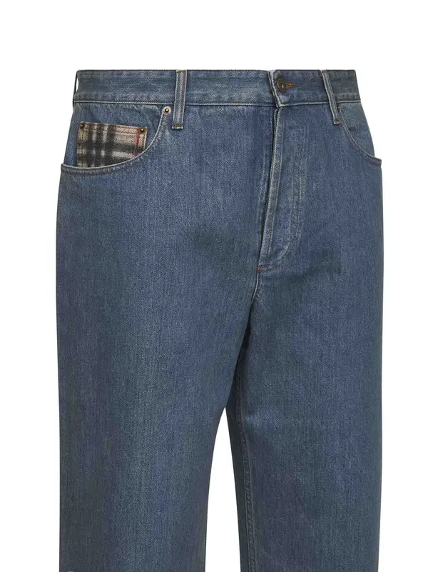 Burberry Medium Blue Denim Jeans With Check Details - Multicolor