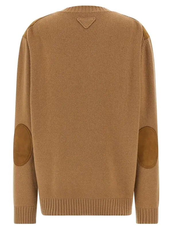 Prada Suede Paneled Virgin Wool Sweater - Brown