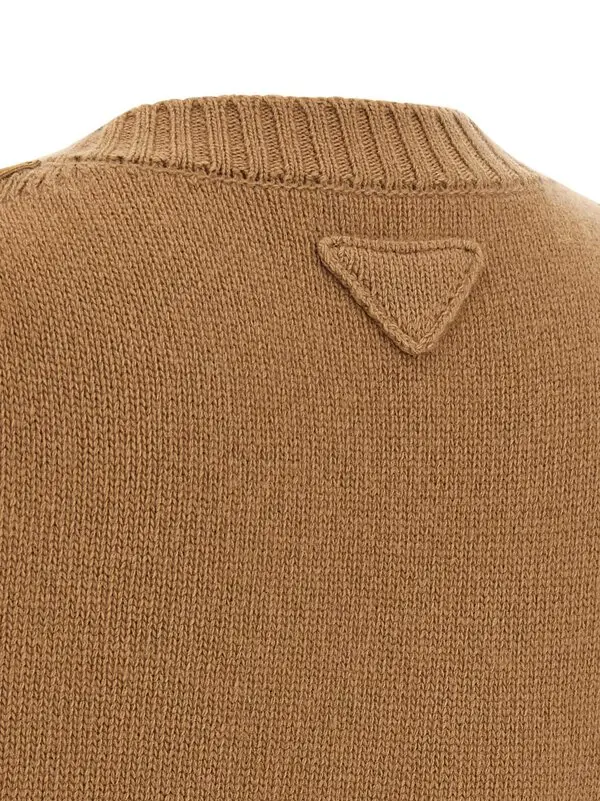 Prada Suede Paneled Virgin Wool Sweater - Brown