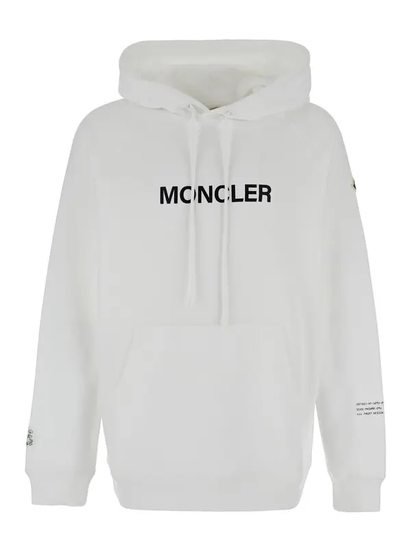 Moncler White Hoodie With Logo Lettering On The Front And Logo Print On The Rear In Cotton - Multicolor