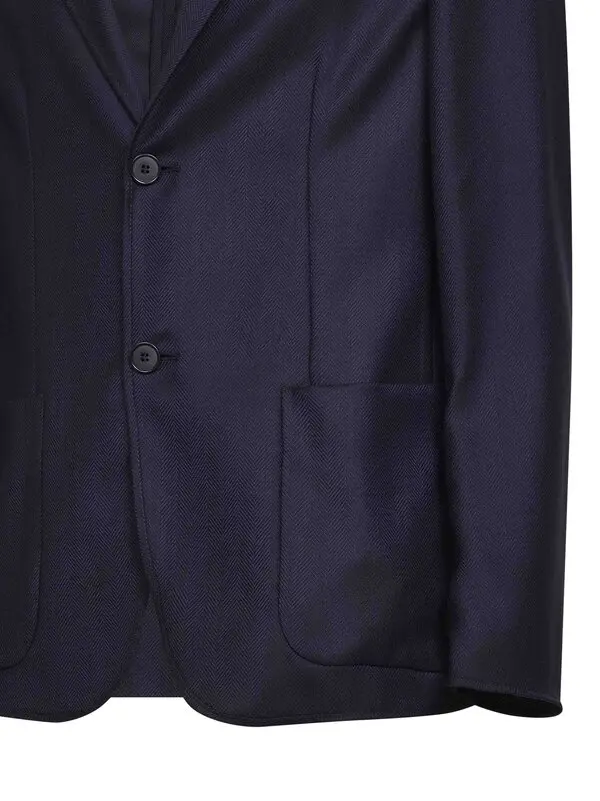 Giorgio Armani Blue Chevron Wool And Cashmere Single-breasted Jacket