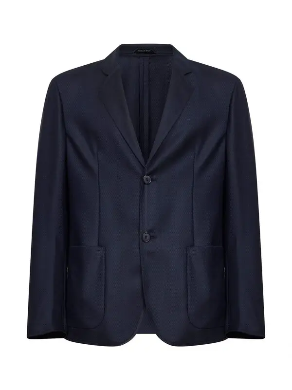 Giorgio Armani Blue Chevron Wool And Cashmere Single-breasted Jacket - Multicolor