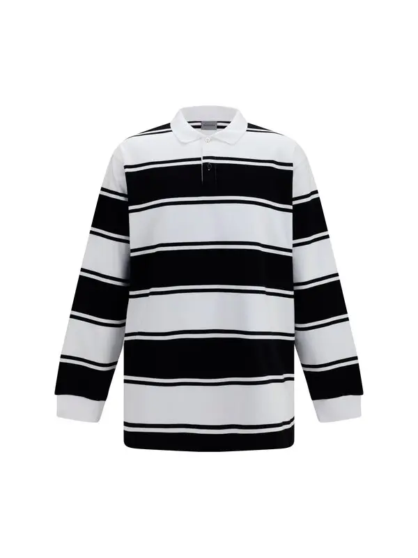 Balenciaga Striped Long-sleeve Polo - White