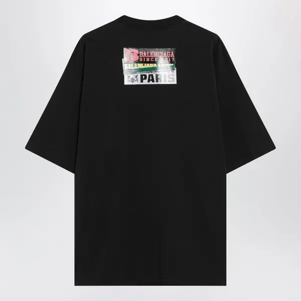 Balenciaga Bumper Stickers Medium-fit Cotton T-shirt - Black
