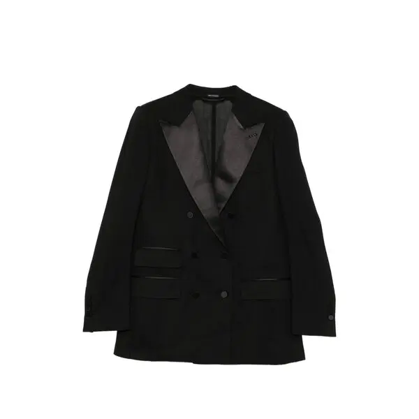 TOM FORD Double-breasted Peak Lapel Blazer - Black
