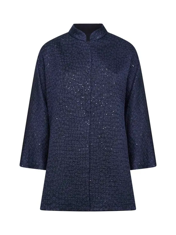 Giorgio Armani Navy Blue Sequined Viscose Blend Single-breasted Jacket