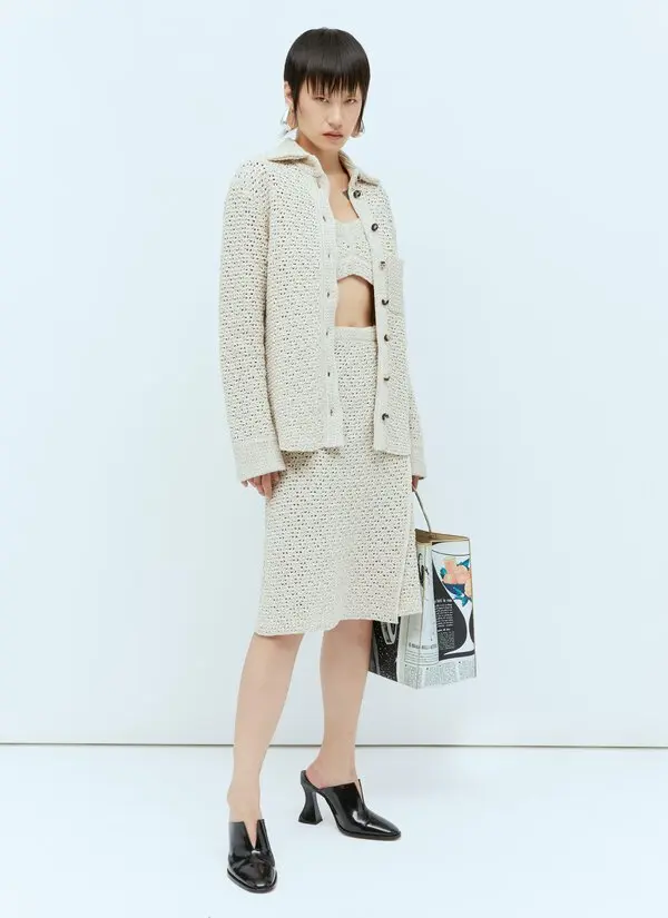 Bottega Veneta Cotton Knit Midi Skirt - Cream