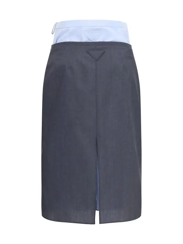 Prada Double-layer Midi Skirt In Cotton And Linen