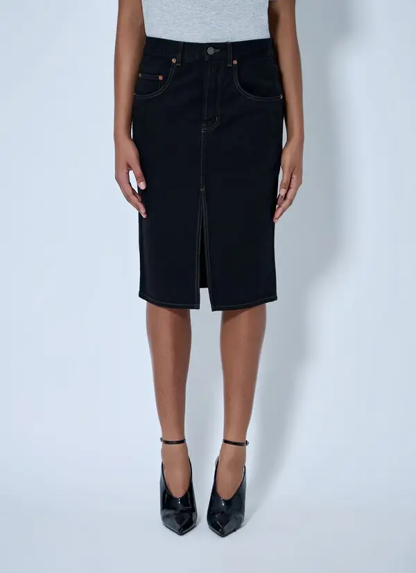 Saint Laurent Denim Midi Skirt - Black