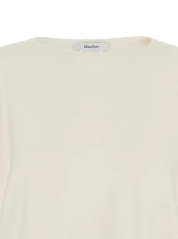 Max Mara Frais” Round Neck Sweater With Wide Sleeves In Wool - White