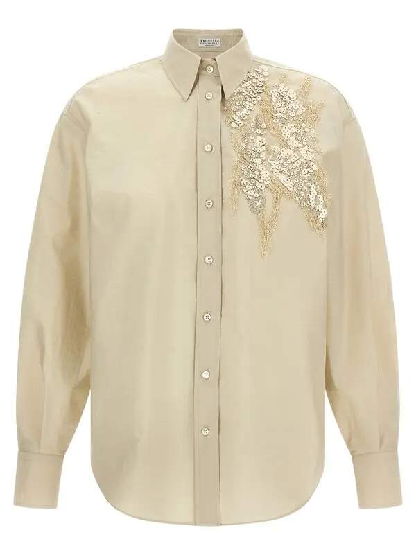 Brunello Cucinelli Sequin Embroidery Shirt - Cream