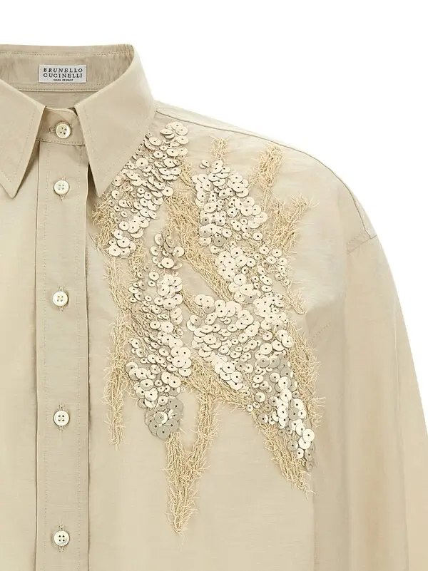 Brunello Cucinelli Sequin Embroidery Shirt - Cream