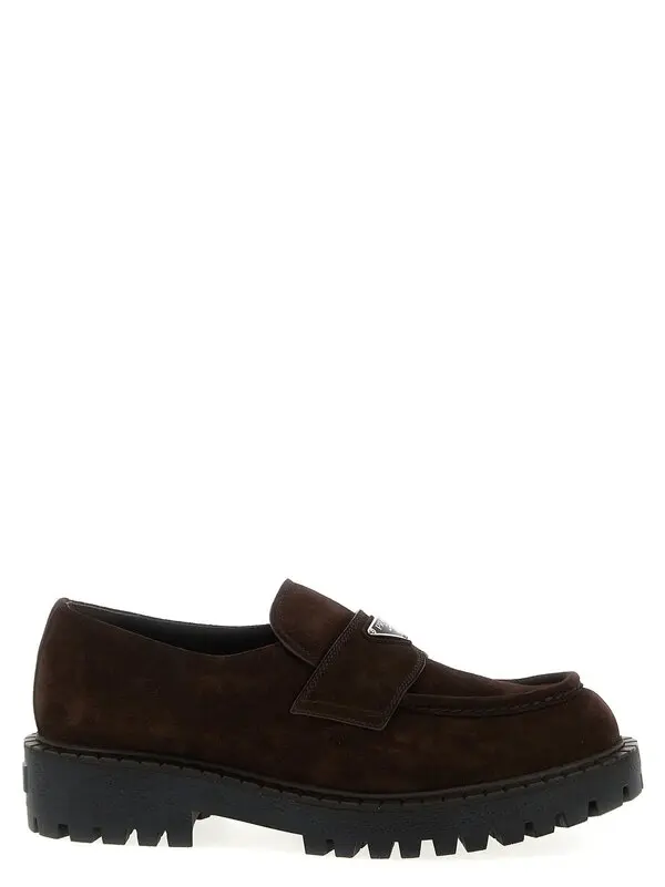 Prada Double Chocolate Suede Loafers - Brown