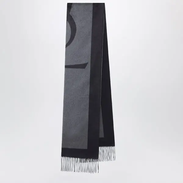 Saint Laurent Cassandre Jacquard Silk Scarf In Dark Grey - Gray