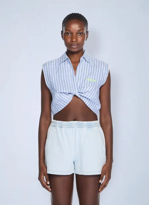 Off-White Striped Sleeveless Cotton Shirt