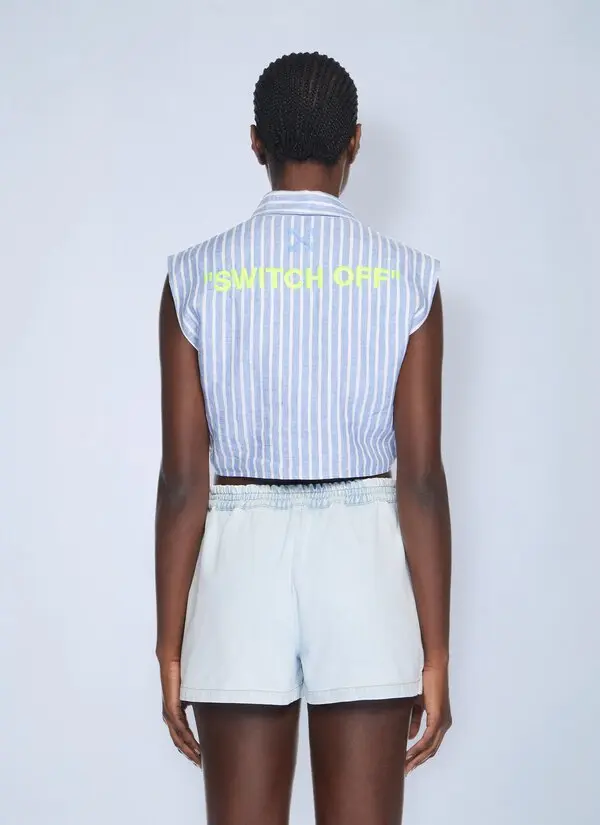 Off-White Striped Sleeveless Cotton Shirt