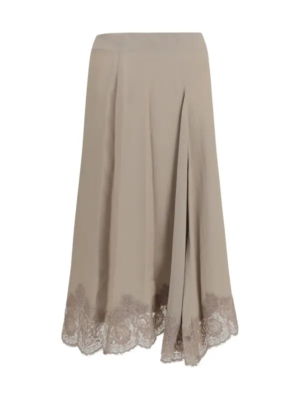 P.a.r.o.s.h Silk Blend Midi Skirt With Lace Hem - Cream