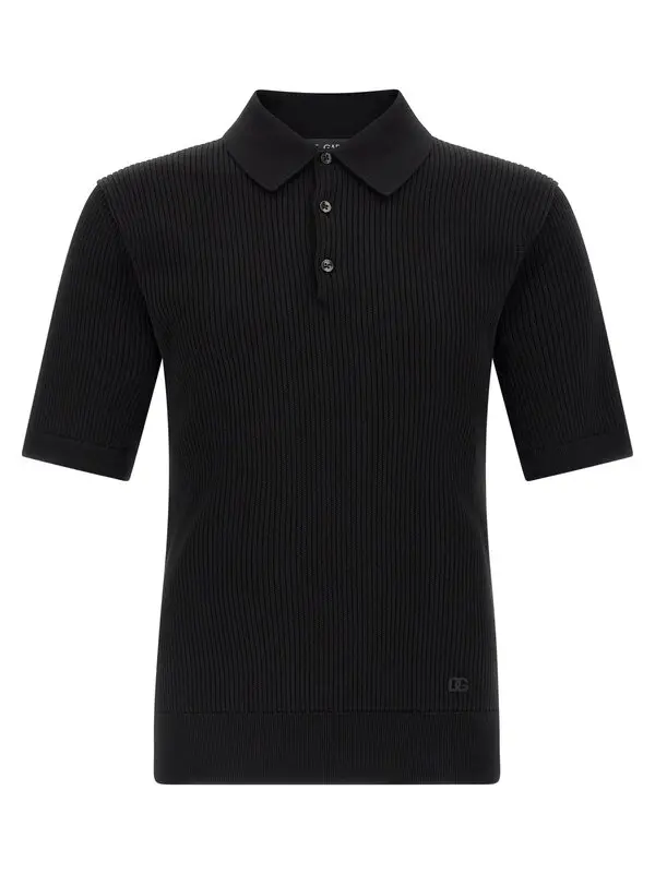Dolce & Gabbana Micro-ribbed Polo Shirt - Black