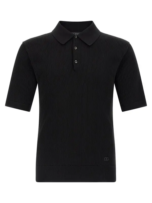 Dolce & Gabbana Micro-ribbed Polo Shirt - Black