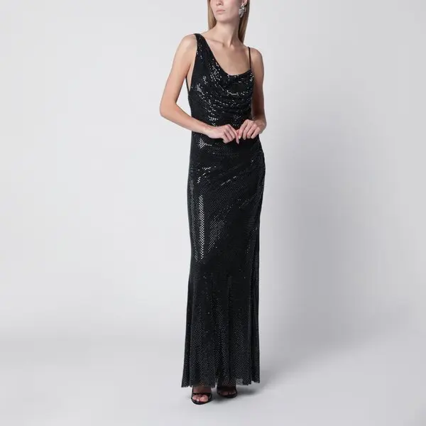 SELF-PORTRAIT Draped Rhinestone-embellished Maxi Dress - Black