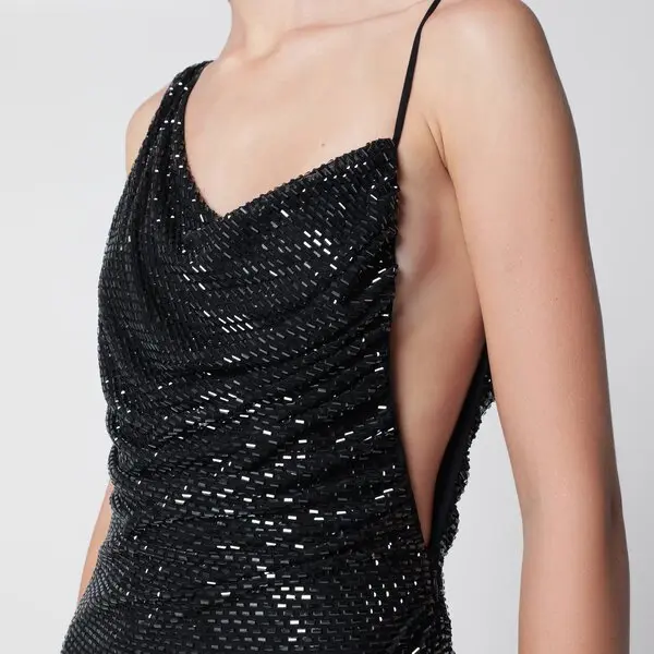 SELF-PORTRAIT Draped Rhinestone-embellished Maxi Dress - Black