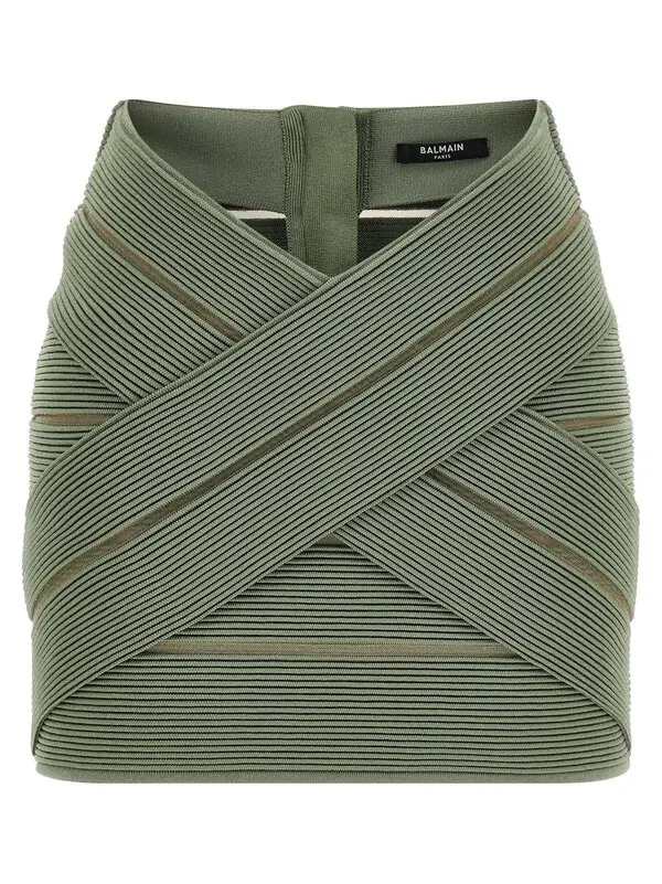 Balmain V-shaped Waist Mini Skirt - Green