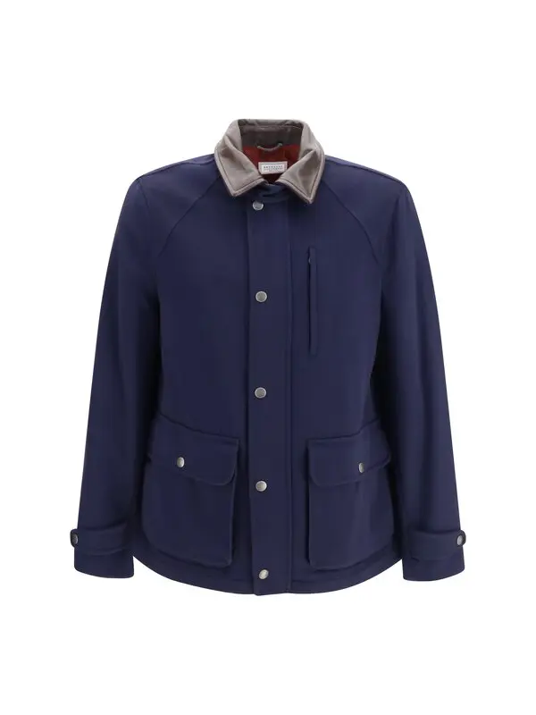 Brunello Cucinelli Virgin Wool Jacket Withnappa Inserts - Blue