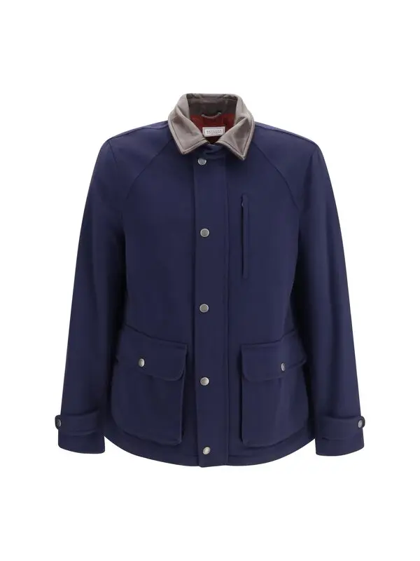 Brunello Cucinelli Virgin Wool Jacket With Nappa Inserts - Blue