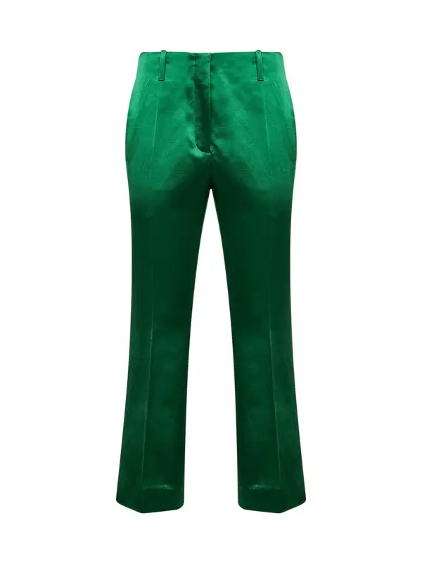 Dries Van Noten Green Satin Bootcut Trousers