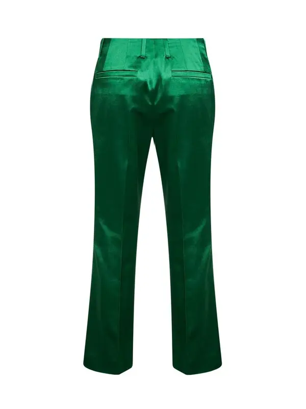 Dries Van Noten Green Satin Bootcut Trousers