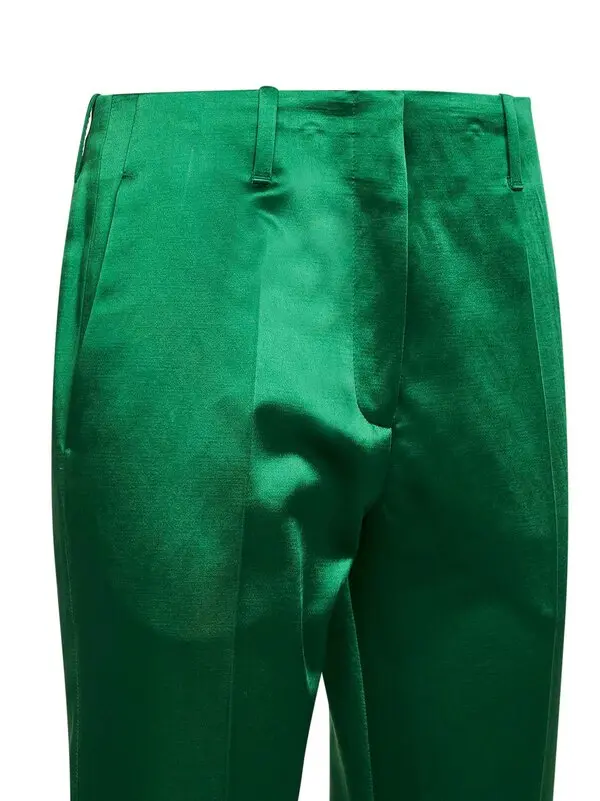 Dries Van Noten Green Satin Bootcut Trousers