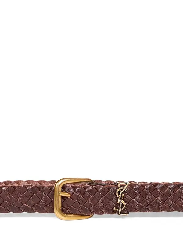Saint Laurent Burnt Chocolate Woven Leather Cassandre Belt