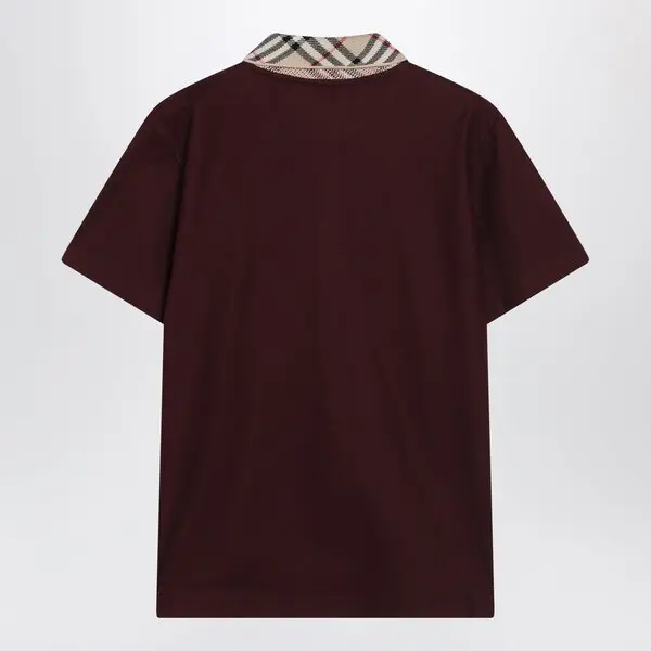 Burberry Cotton Polo Shirt With Check Collar In Vineyard - Red
