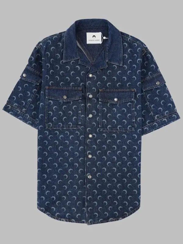 MARINE SERRE All-over Print Denim Shirt - Blue
