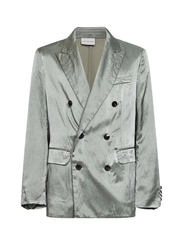 Dries Van Noten Mint Green Viscose And Cotton Double-breasted Blazer - Multicolor