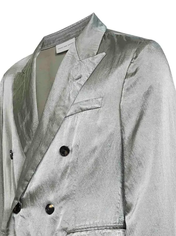 Dries Van Noten Mint Green Viscose And Cotton Double-breasted Blazer