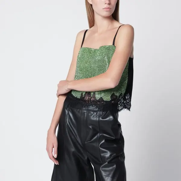 SELF-PORTRAIT Crystal-embellished Knit Top - Green