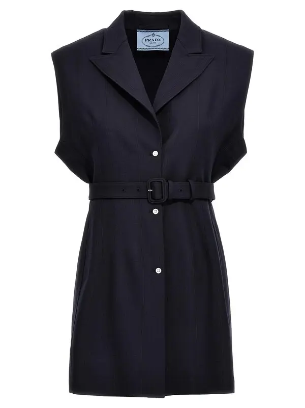 Prada Belted Wool Vest - Blue