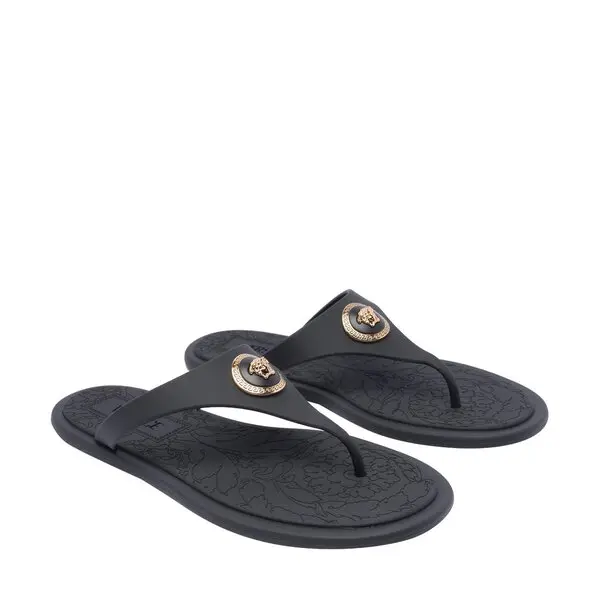 Versace Alia Rubber Flat Sandals - Black
