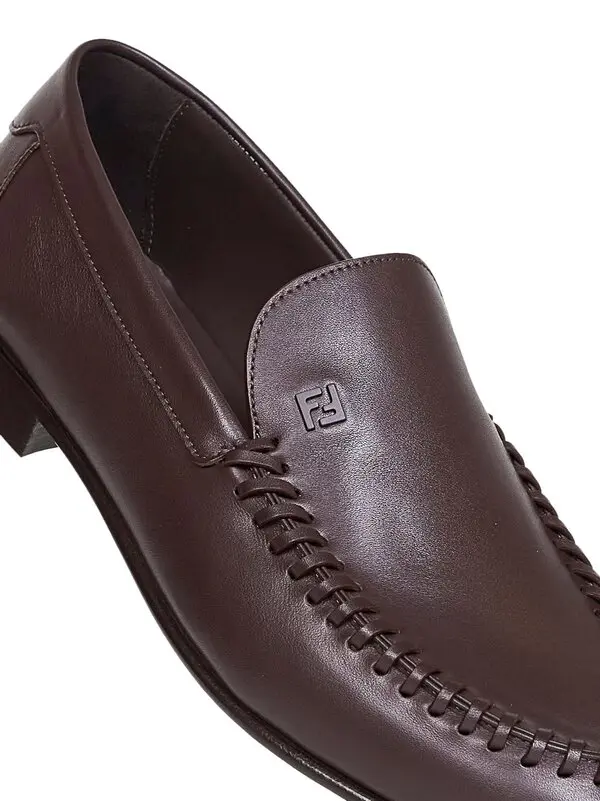 Fendi Dark Brown Leather Braided Loafers