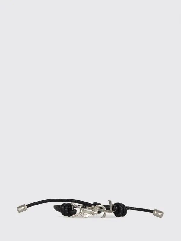 Saint Laurent Cassandre Leather And Brass Bracelet