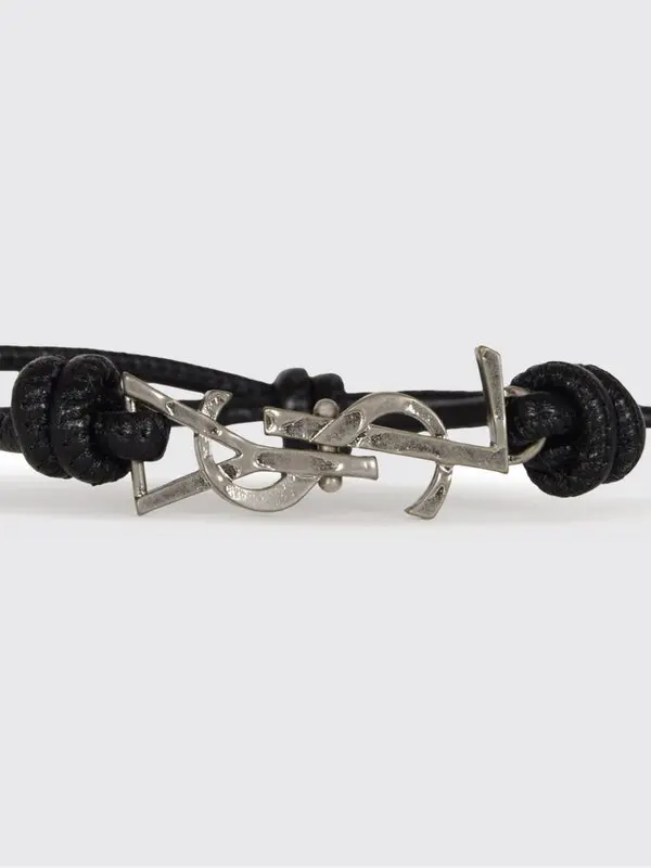 Saint Laurent Cassandre Leather And Brass Bracelet