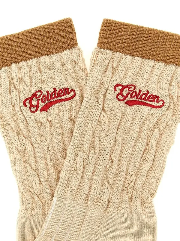 GOLDEN GOOSE Braided Crew Socks - Cream